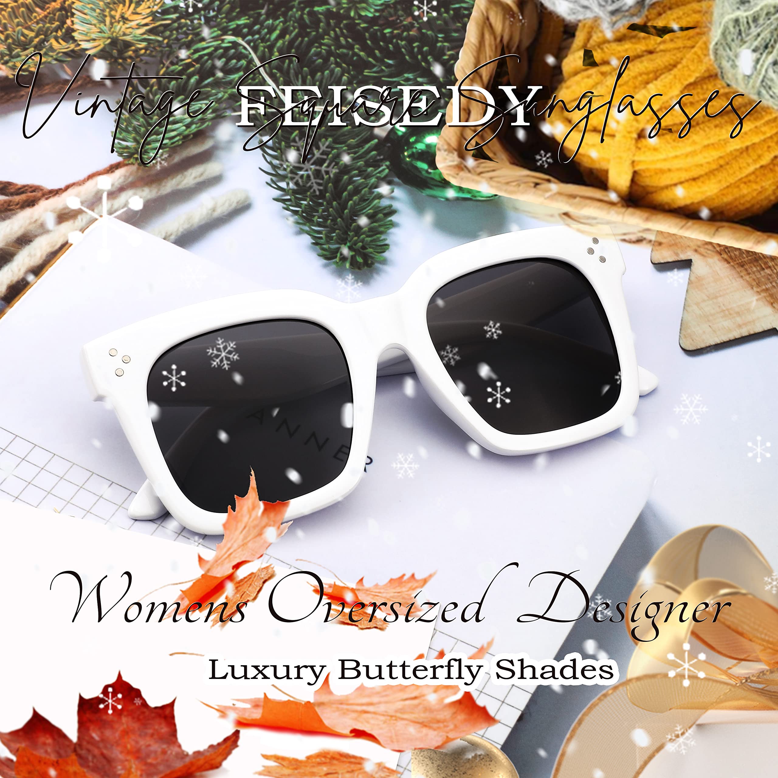 FEISEDY Vintage Oversized Square Sunglasses Womens Trendy Luxury Big Sun Glasses UV400 Protection Gradient Shades B2486