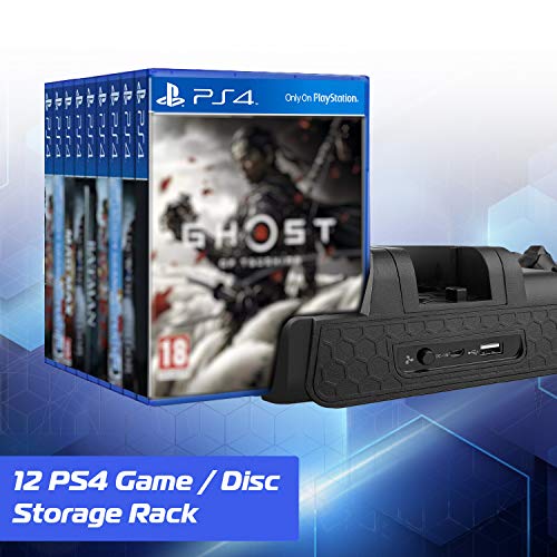 ADZ for PS4 Cooling Station, Multi-Function PS4 Stand with Cooling Fan and Controller Charger, 12 PS4 Games Rack Compatible with Original PS4, PS4 Slim & PS4 Pro