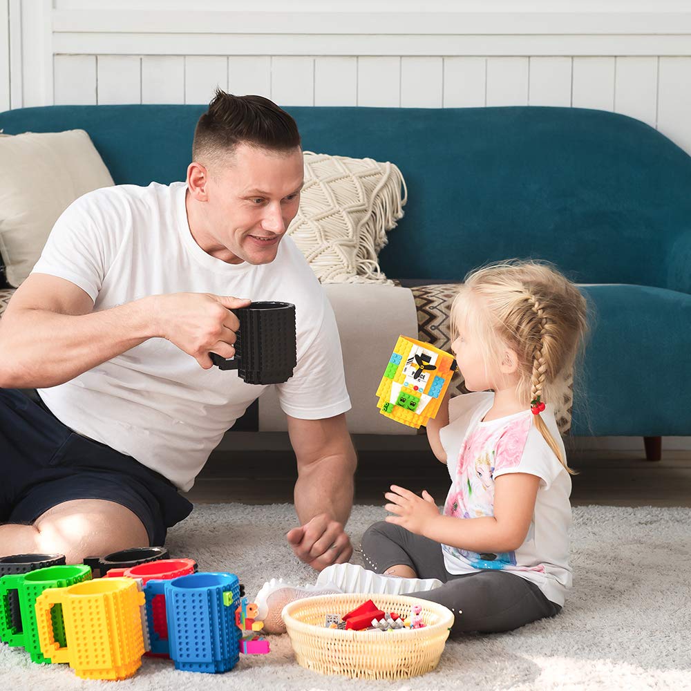 BOMENNE Build-on Brick Mug,Funny Novelty Coffee Mug,Creative DIY Building Blocks Cup,Birthday Party Cups for Kids,Unique Gifts for Christmas,Black