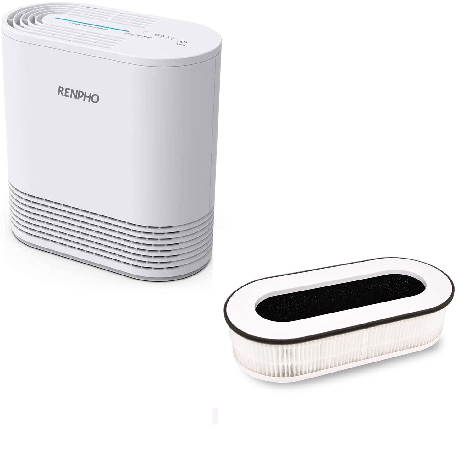 RENPHO Air Purifier for Home RP-AP068W & 1 Pack HEPA Replacement Filter for Pet Allergies Odor, 3-Stage Filtration System, Desktop, Table Top, Small Room, RP-AP068-F1, 1 Pack