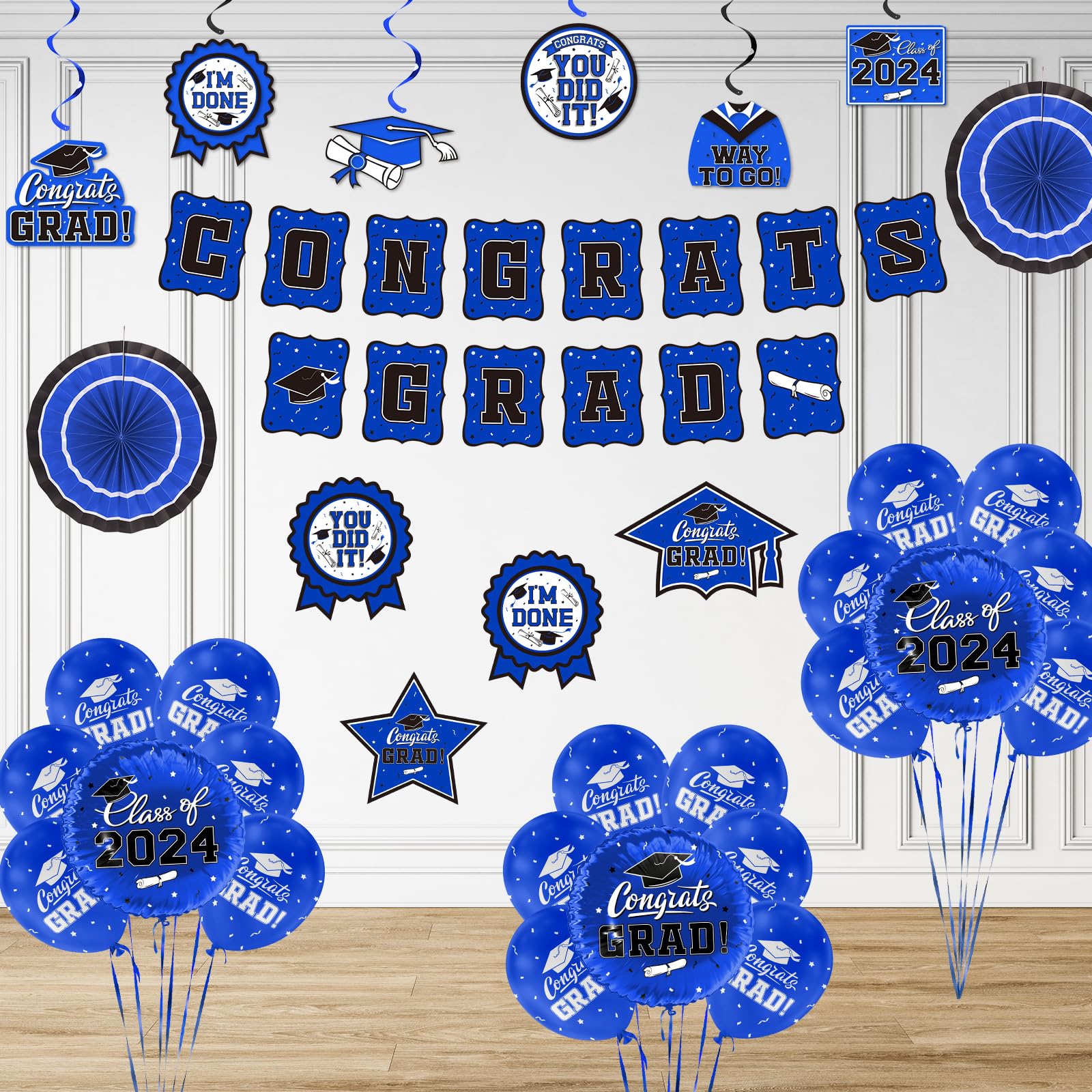 Blue Themed 2025 Graduation Decorations Set - Congrats Grad Banner, Class of 2025 Backdrop, Balloons & Streamers Kit - Complete Party Supplies for High School & College Celebrations