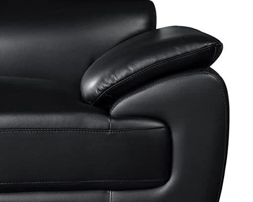 Blackjack Furniture 4571 Veal Collection Leather Upholstered Modern Living Room Loveseat, Black