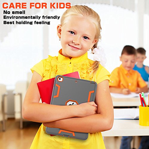 TOPSKY Case for New iPad 9.7 2018,iPad 6th/5th Generation Case,Three Layer Shockproof Defender Protective Case Cover for Apple iPad 9.7 2017/2018 A1893 A1954 A1822 A1823,Grey Orange