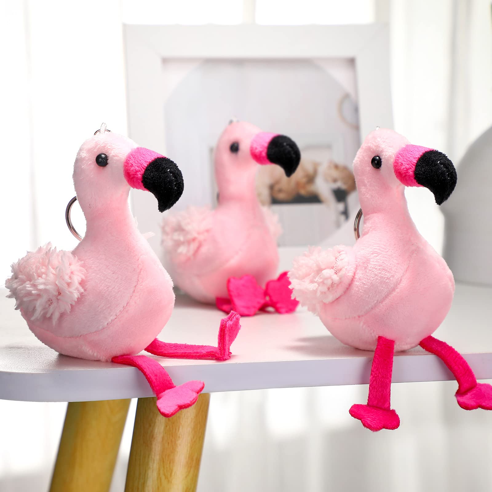 Jexine 9 Pieces Mini Stuffed Animal Plush Stuffed Doll Cute Small Stuffed Animal Hanging Ornaments Party Supplies Favors for Gifts Hawaiian Summer Beach Luau Party 5 Inch(Flamingo)