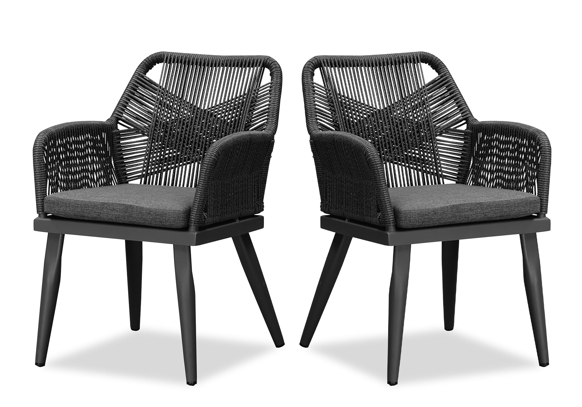 PURPLE LEAF 2 Pieces Outdoor Patio Dining Chairs All-Weather PE Rattan Patio Furniture with All Aluminum Frame for Lawn Garden Backyard Deck, Grey