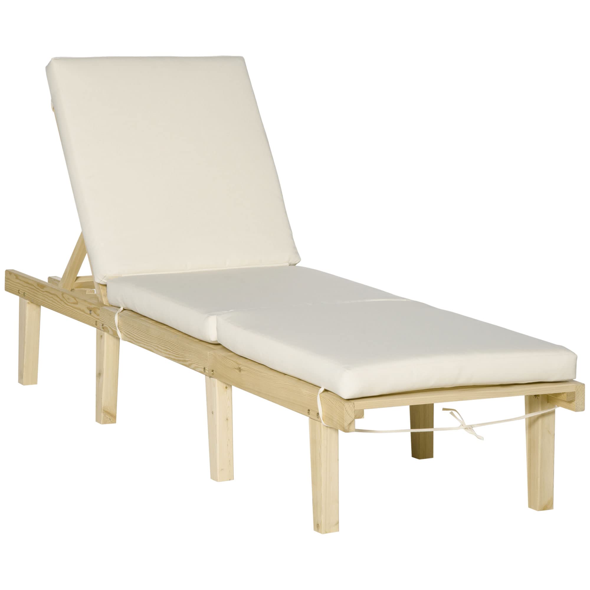 Outsunny Chaise Lounge Chair for Outdoor, Patio Recliner with 4-Position Adjustable Backrest and Cushion for Deck, Beach, Lawn and Sunbathing, Natural