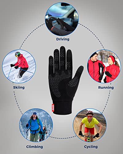 Aegend Running Gloves Women Men Touch Screen Cycling Sports Mittens Liners Warm Gloves, Black, Medium
