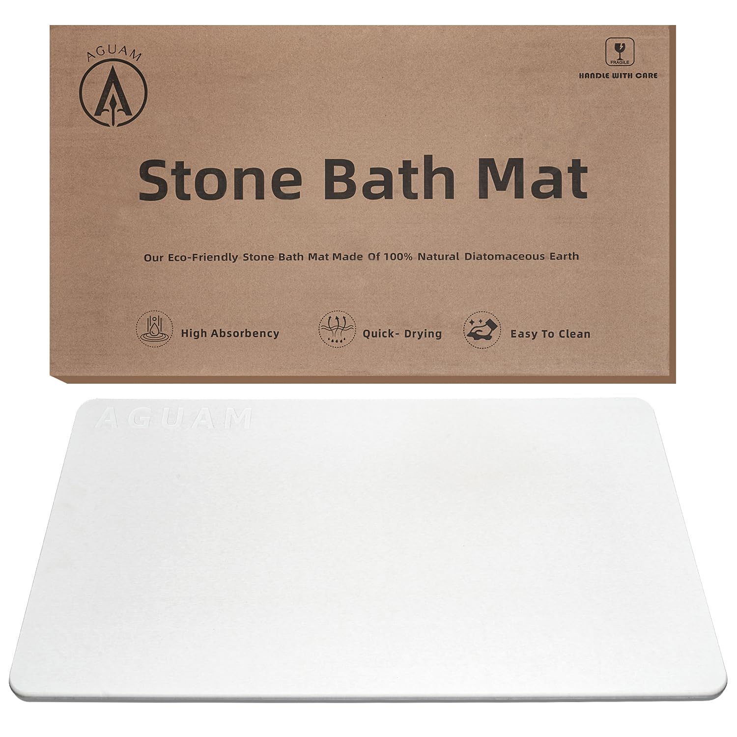 AGUAM- Large Stone Bath Mat Diatomaceous Earth Bath Mat Super Absorbent Diatomite Stone Bath Mats for Bathroom Quick-Drying Non-Slip Bath Stone Mat, Easy to Clean Stone Shower Mat (34 x 20) Off White