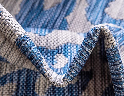 Rugs.com Outdoor Safari Collection Rug – 4' x 6' Blue Flatweave Rug Perfect for Entryways, Kitchens, Breakfast Nooks, Accent Pieces
