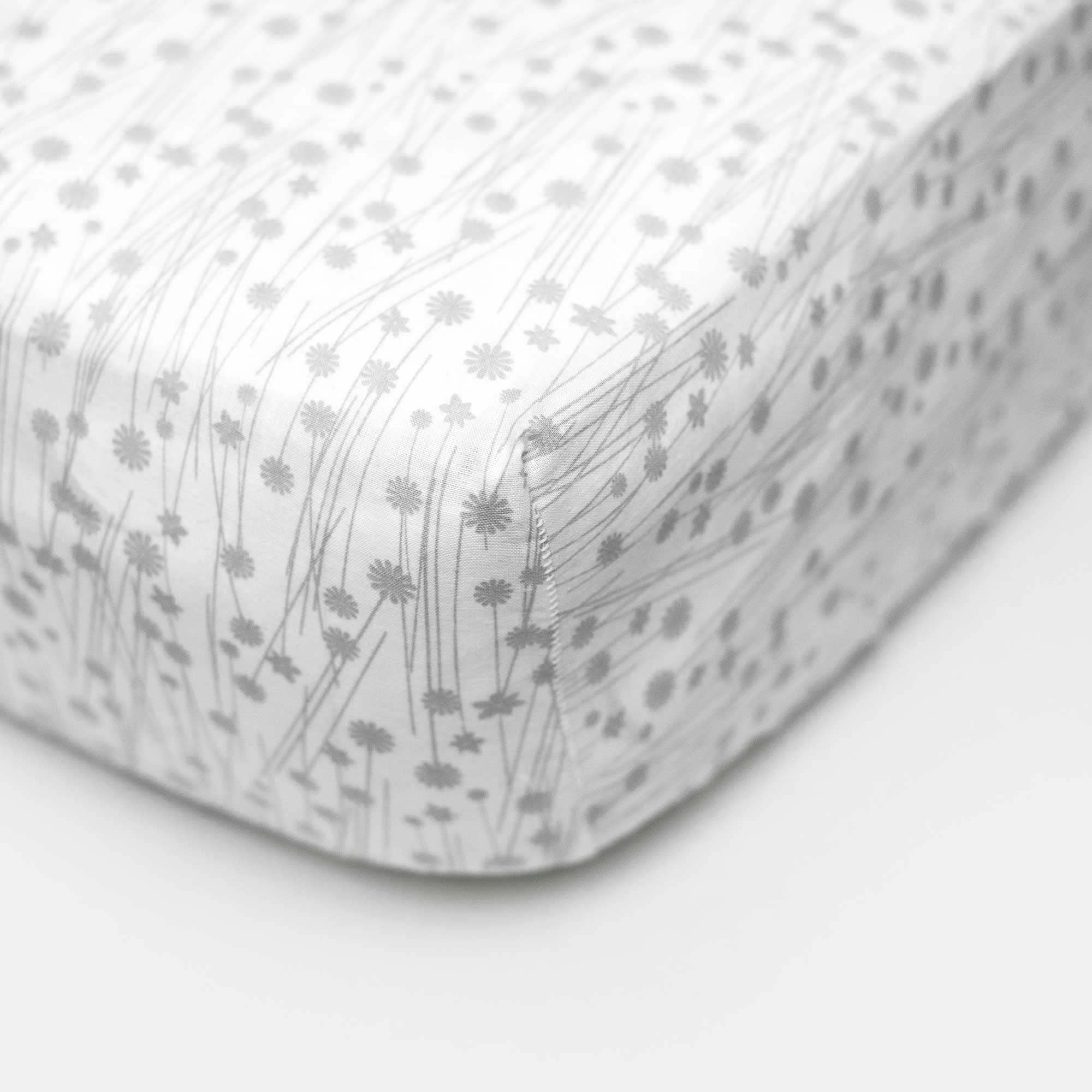 SheetWorld Fitted 100% Cotton Percale Play Yard Sheet Fits BabyBjorn Travel Crib Light 24 x 42, Grey Floral Stems, Made in USA