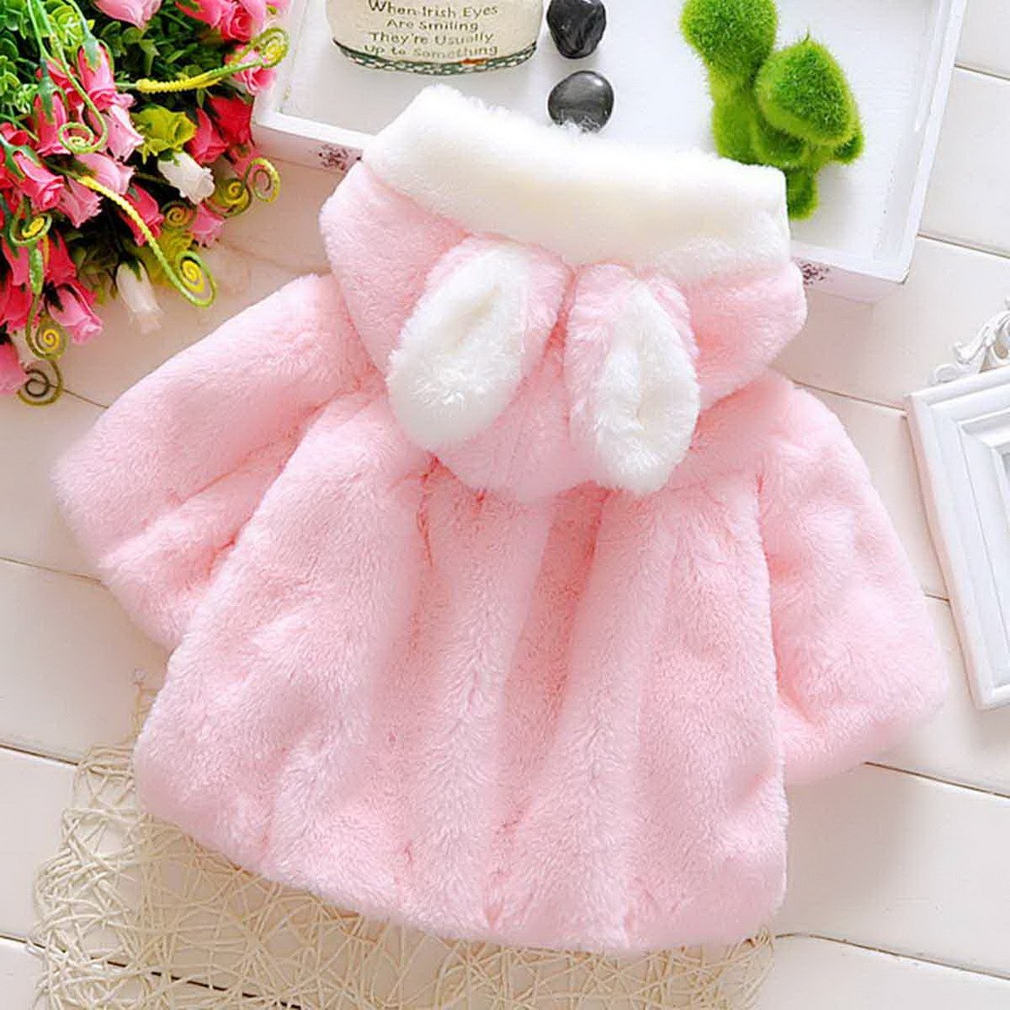 Happy Cherry Kids Infant Girls Fur Fleece Lapel Coat Winter Warm Jacket Cloak Capes Outfit Windproof Clothes for 6-12 Months Pink