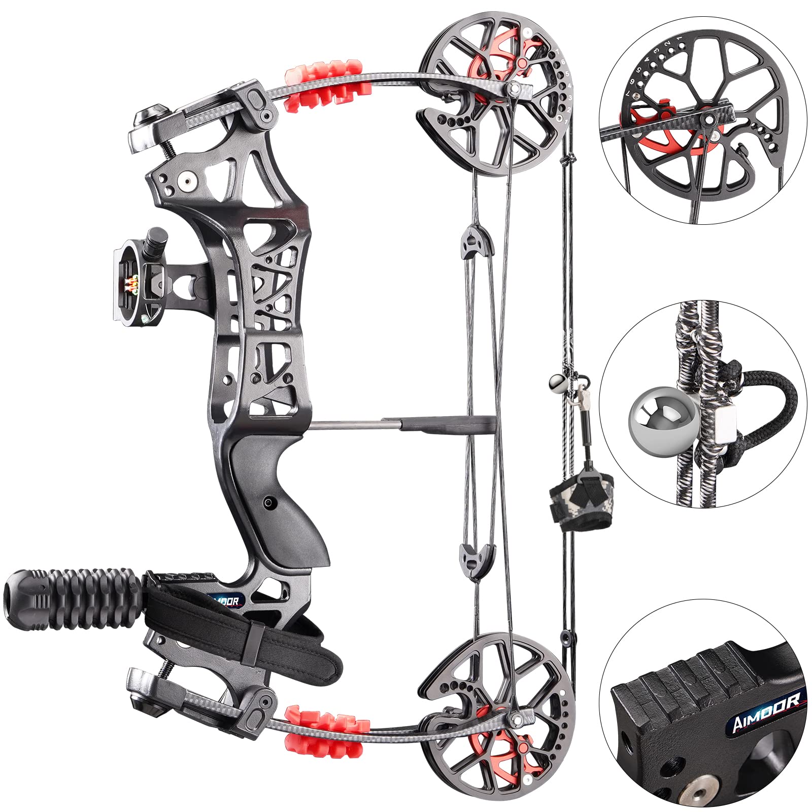 Aimdorarchery Compound Bow Kit with 100 Pcs Steel Balls 23.5”-28.5”Draw Length,30-60 Lbs Draw Weight up to 345 fps No Bow Press Needed Limbs Made in USA