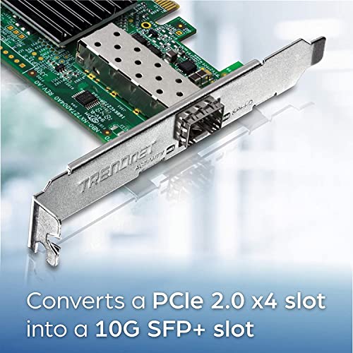 TRENDnet 10 Gigabit PCIe SFP+ Network Adapter, Convert A PCIe Slot Into A 10G SFP+ Slot, Supports 802.1Q, Standard & Low-Profile Brackets Included,Compatible with Windows & Linux, Black,TEG-10GECSFP