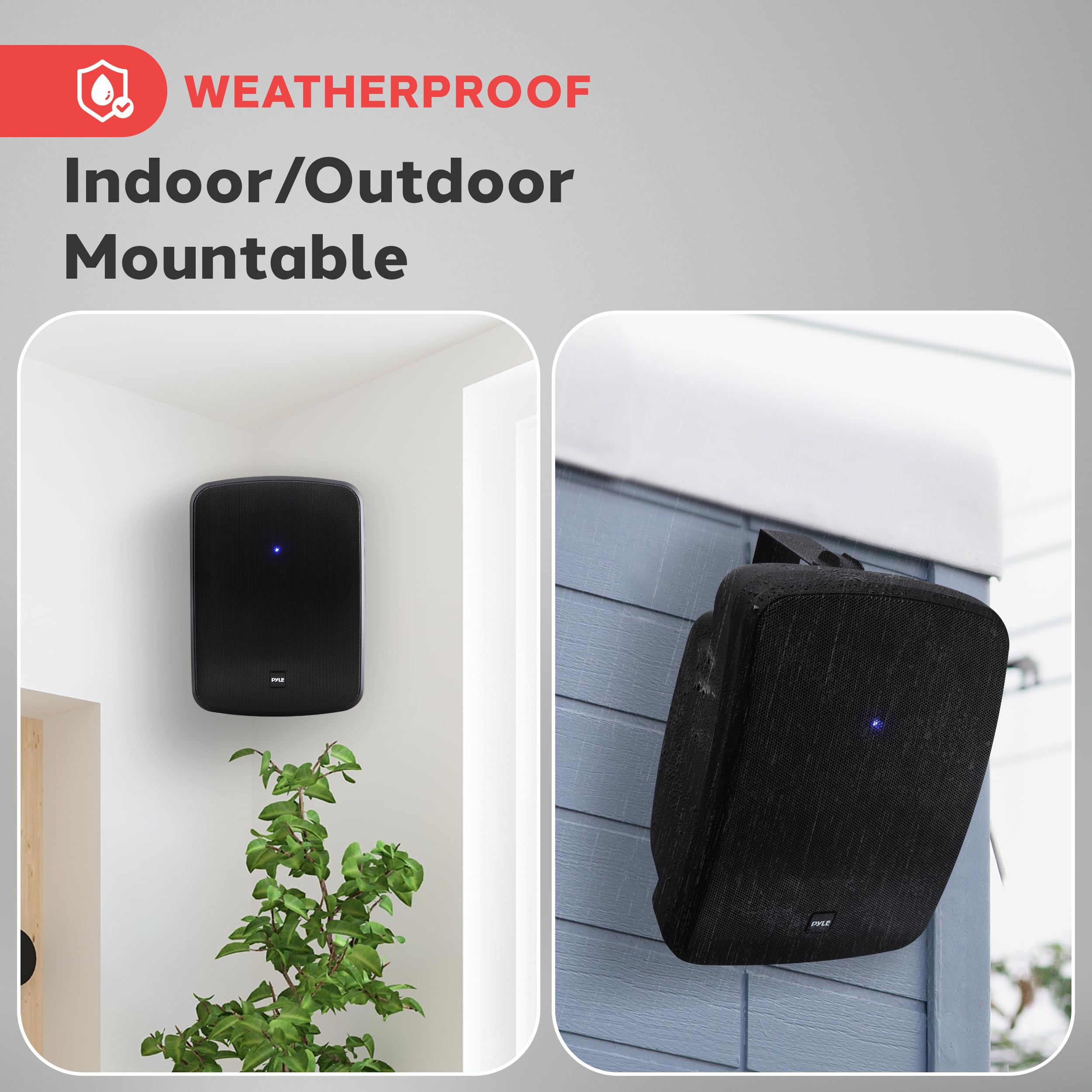 Pyle Outdoor Waterproof Wireless Bluetooth Speaker - 6.5 Inch Pair 2-Way Weatherproof Wall/Ceiling Mounted Dual Speakers w/Heavy Duty Grill, Universal Mount, Patio, Indoor Use PDWR64BTB (Black)