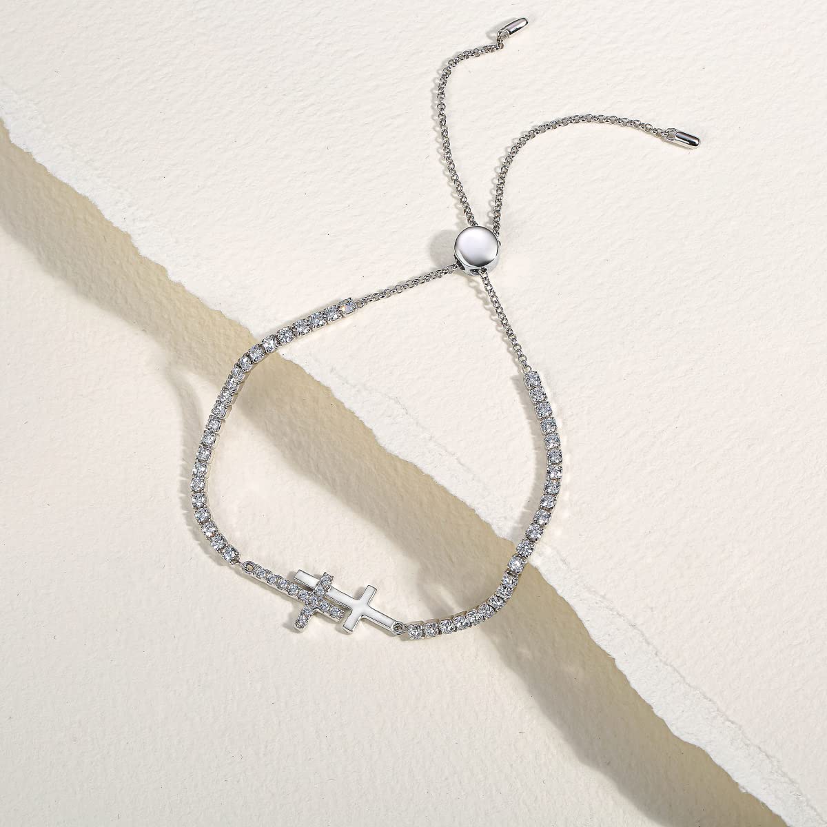 Agvana Fine Jewelry Solid Sterling Silver Cross Tennis Bracelets for Women