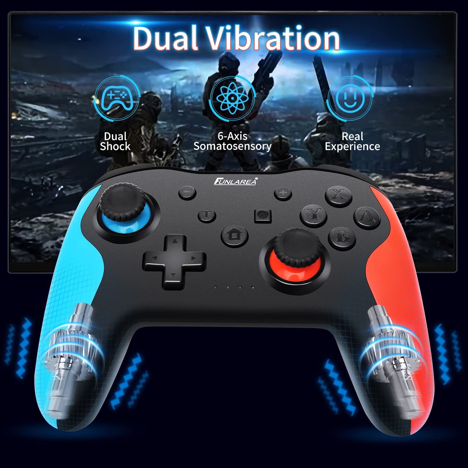 funlarea Wireless Pro Switch Controller for Nintendo Switch, Compatible with Switch Support Amibo, Wakeup, Screenshot and Vibration Functions
