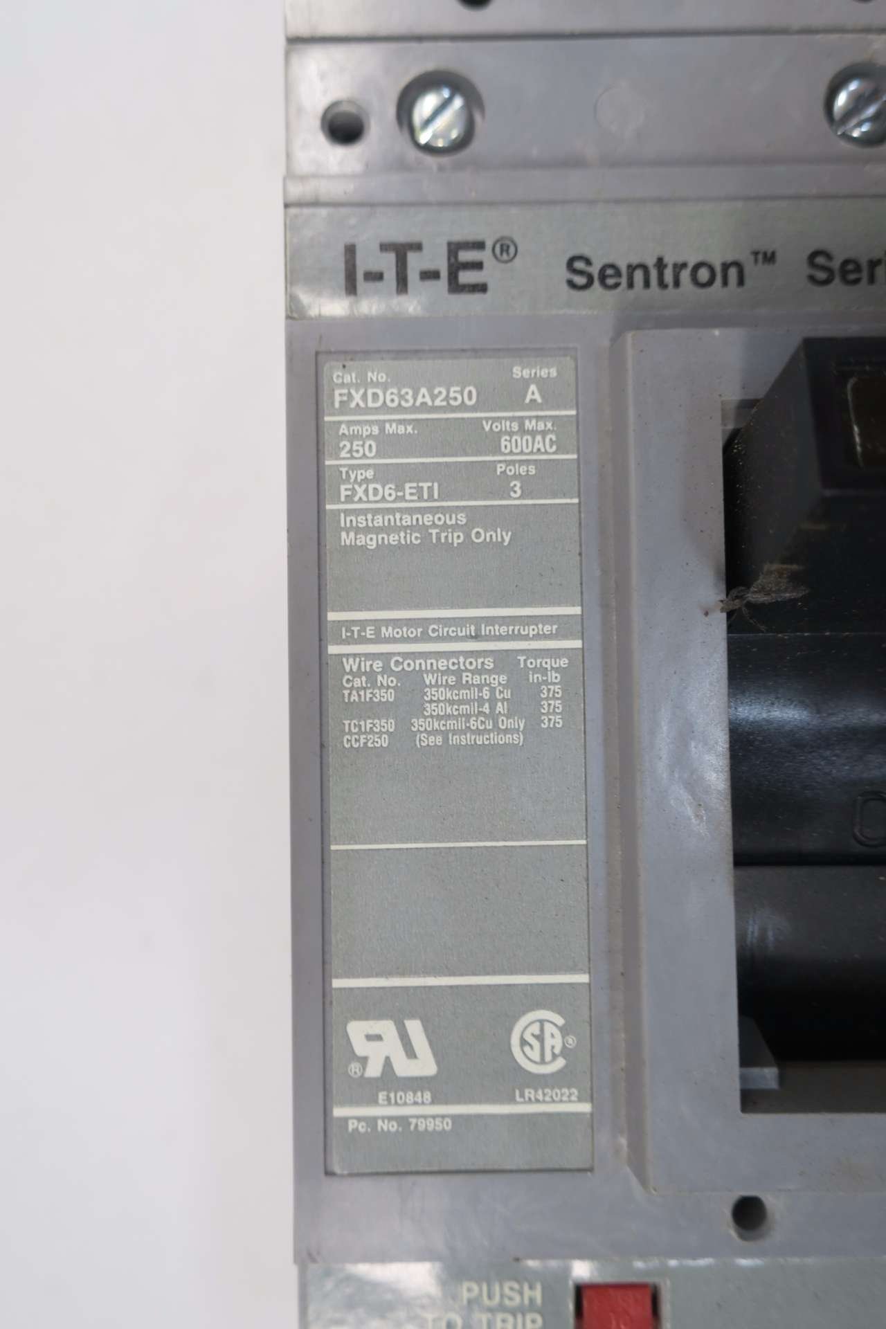 SIEMENS FXD63A250 SENTRON ITE 3P 250A AMP 600V-AC CIRCUIT BREAKER D559029