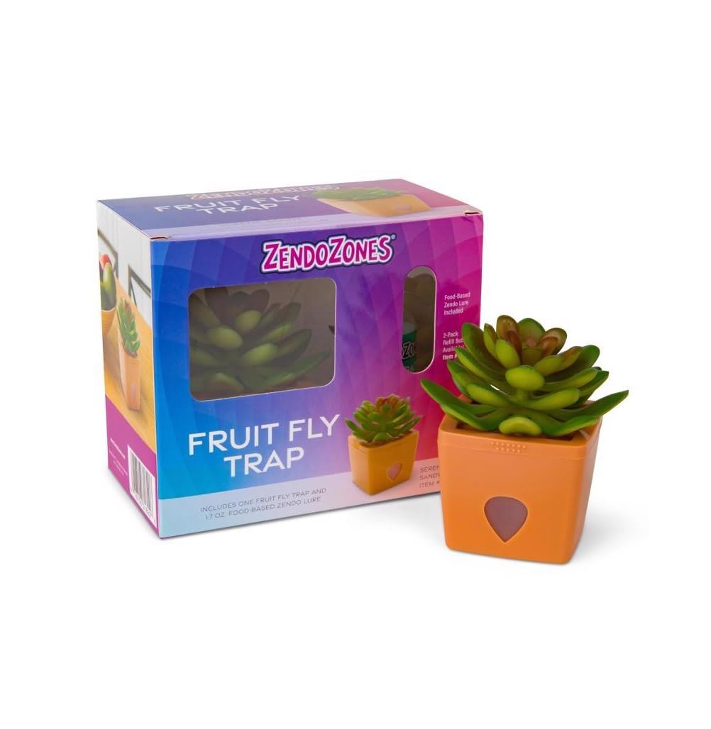 ZendoZones Fruit Fly Trap with Zendo Lure, Serene Sandy with Plastic, terracotta Base, Refillable and Reusable, Long-Lasting