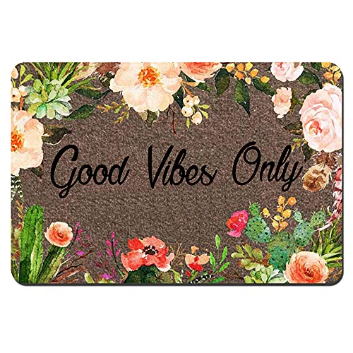 Funny Doormat Custom Indoor Doormat -Good Vibes Only Doormat Bath Mat Welcome Mat Funny Front Door Mats Home and Office Decorative Entry Rug Garden/Kitchen/Bedroom Mat Non-Slip Rubber 23.6 x15.7 Inch