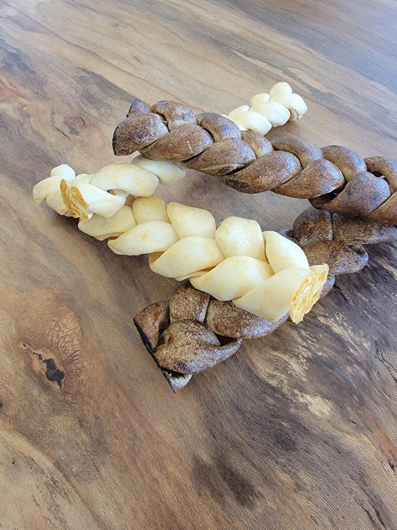 American Made Treat Co - Dog Treats, Beefhide Braids - Chicken and Beef Assorted Flavors Rawhide Chews for Dental Health & Protein - 7-8" - 6 Pack