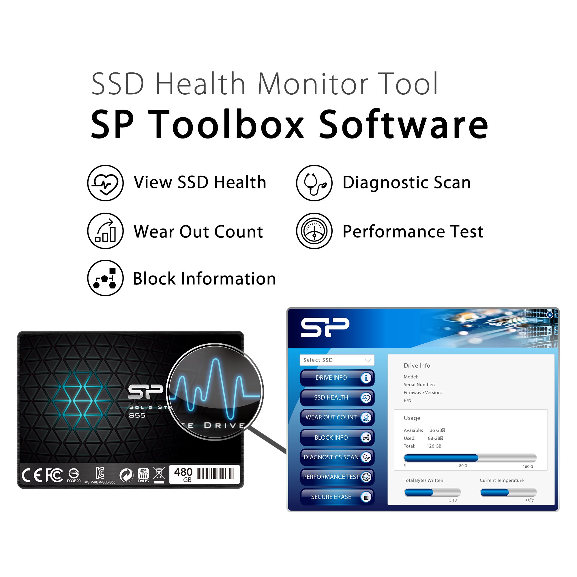 Silicon Power S55 480GB 2.5" 7mm SATA III Internal Solid State Drive SP480GBSS3S55S25