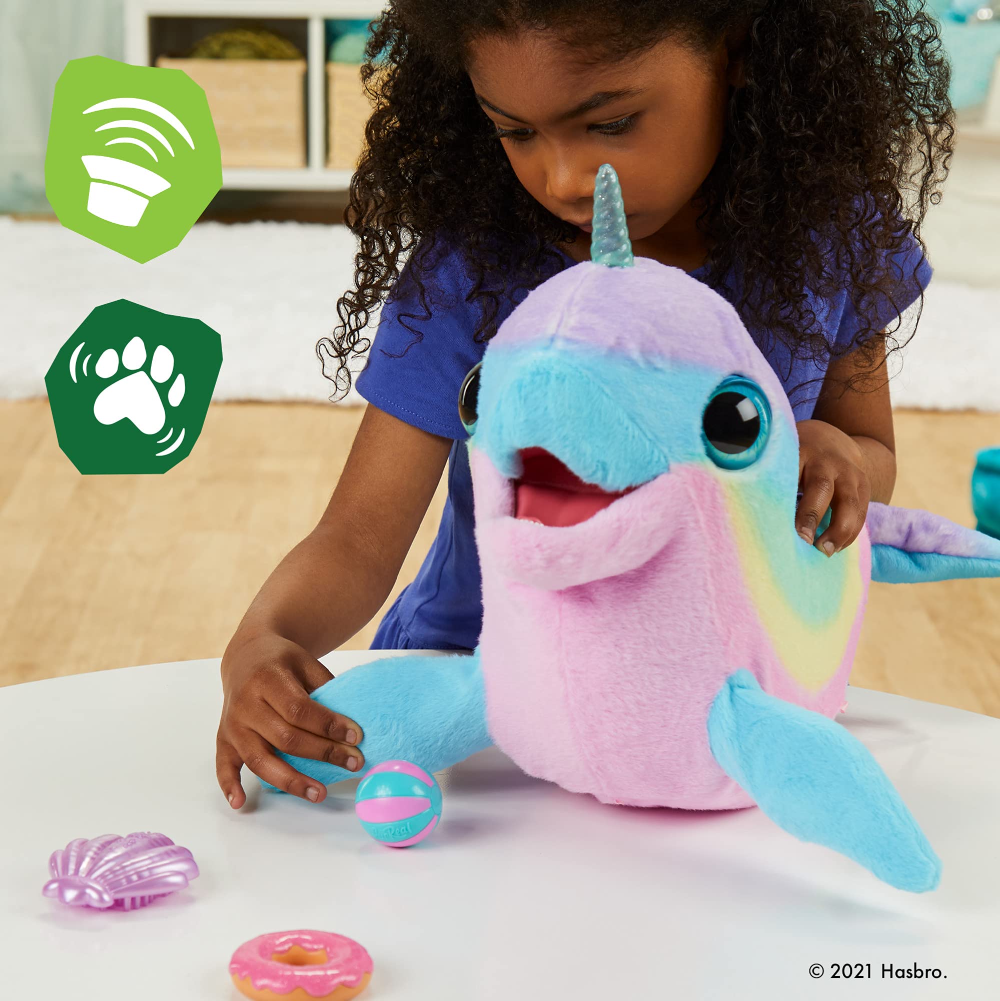 FurReal Wavy The Narwhal Interactive Animatronic Plush Toy, Electronic Pet, 80+ Sounds and Reactions, Rainbow Plush, Ages 4 and Up