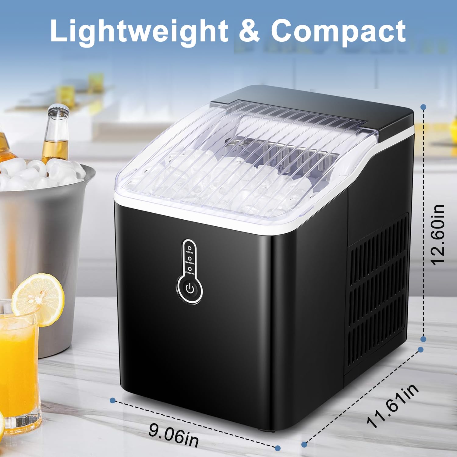 Ice Makers Countertop, Portable Ice Makers Countertop with Self-Cleaning,9 Bullet Cubes Ready in 8 Mins,26lbs/24H,with Ice Scoop and Ice Basket,for Home Kitchen Camping RV.(Black)
