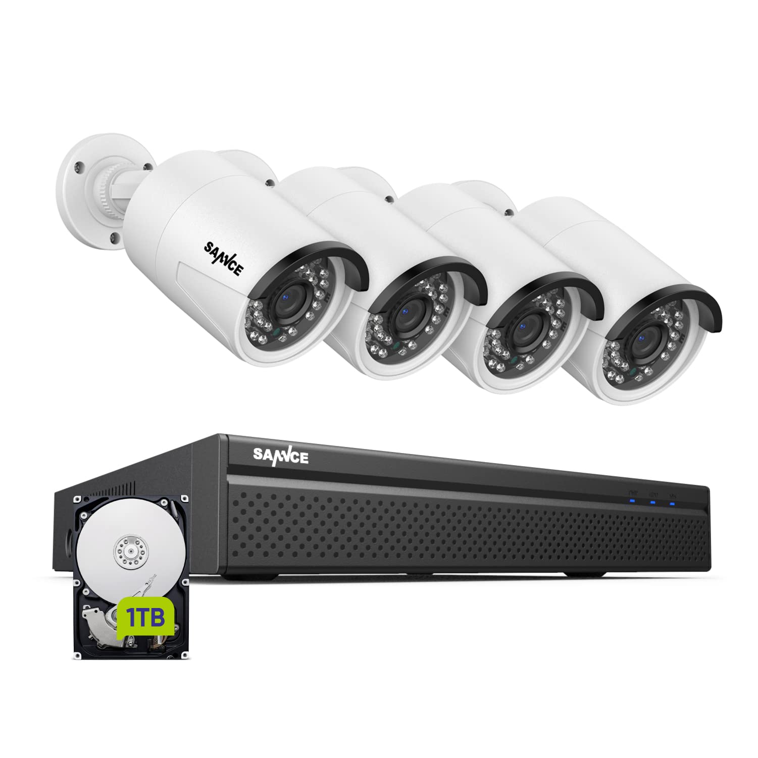 SANNCE 8CH 4K PoE Home Security Camera System, 4pcs Wired 3MP Outdoor PoE Cameras, 3MP 8-Channel NVR Security System with 1TB HDD for 24/7 Recording, Smart Playback, Instant Email Alert with Images