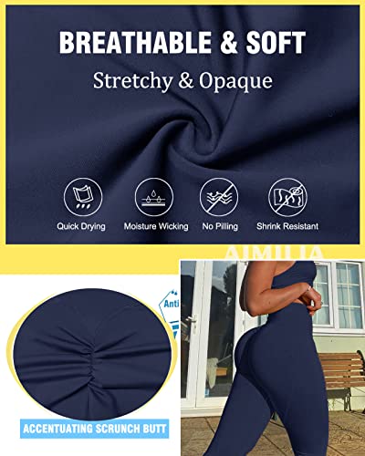 AIMILIA Women's High Waisted Butt Lifting Leggings Ruched Butt Seamless Booty Yoga Pants Tummy Control Sport Tights