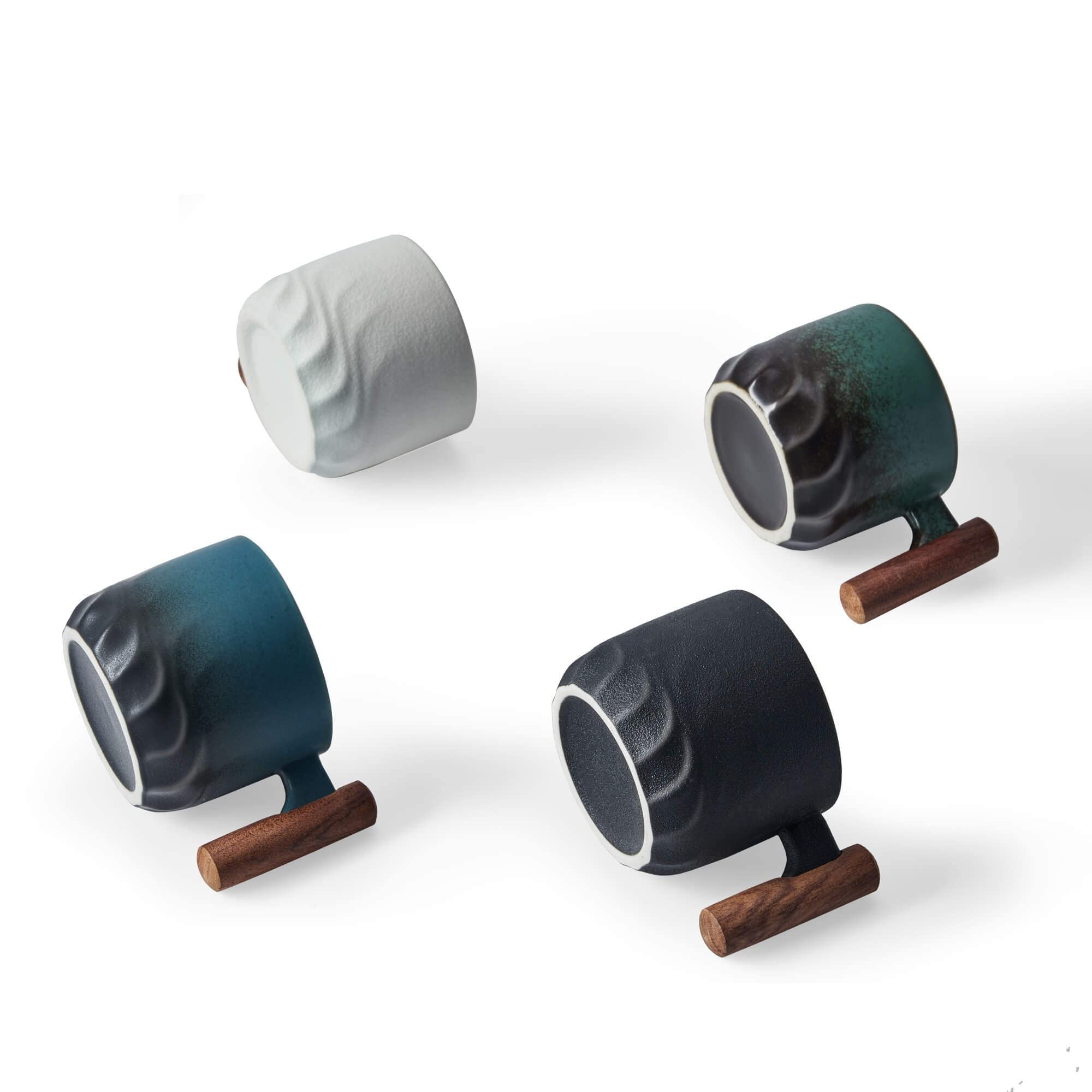 BlogBlog Ceramic Espresso Cups with Wooden Handle Espresso Shot Cups Ceramic Tea Cups Porcelain Demitessa Cups for Coffee or Tea, 3oz (black, 2)