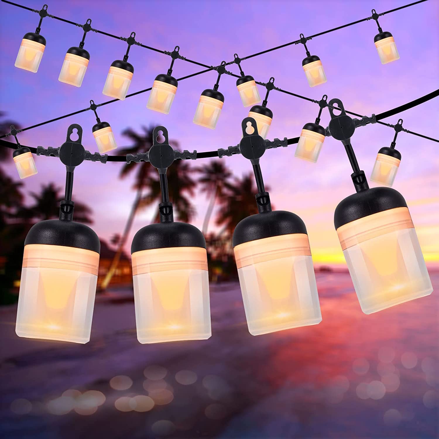 DREAMARK String Lights Indoor Outdoor 52 FT Weatherproof LED Bulbs Strings with 8 Lighting Model 16 Warm White Shatterproof Bulbs for Patio Garden Bistro Wedding Backyard Festival Decoration