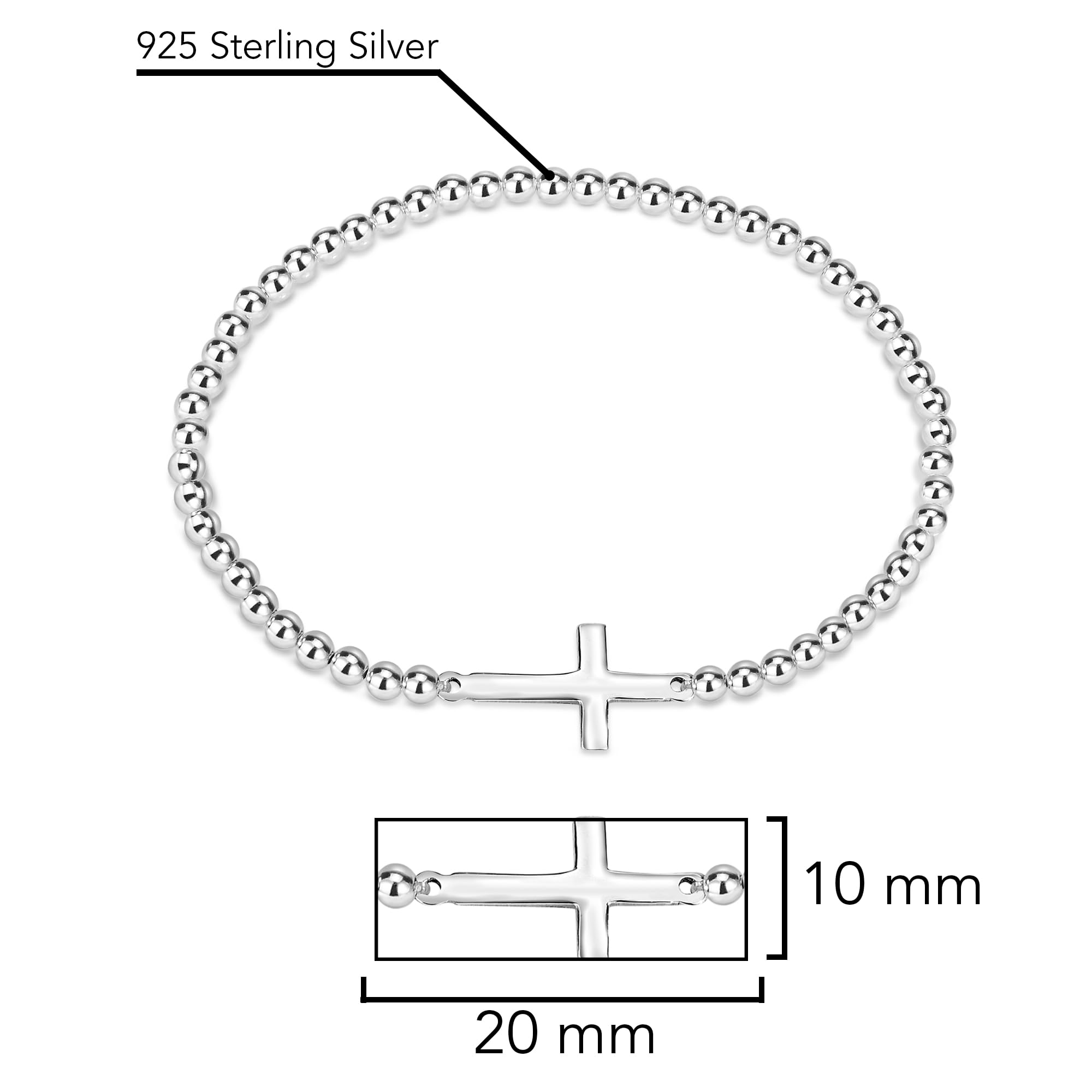 AeraVida Faithful Christian Cross .925 Sterling Silver Elastic Beads Bracelet