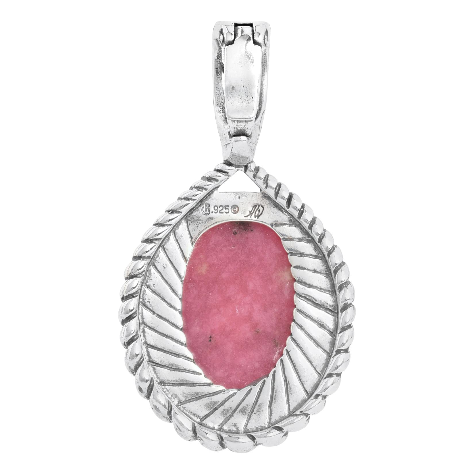 American West Sterling Oval Pink Rhodonite Gemstone Rope Pendant Enhancer