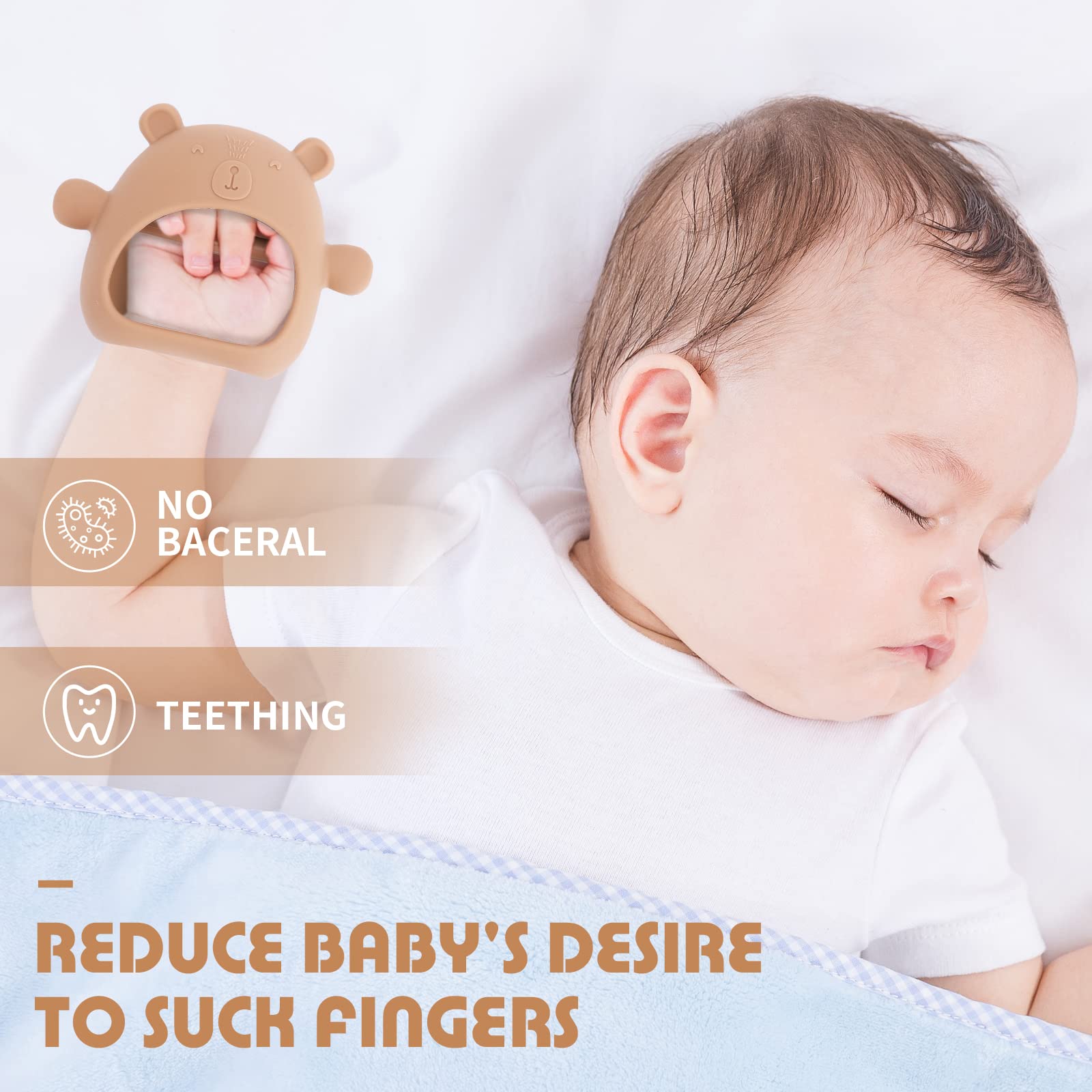 Baby Teether Toy for Infants 3+ Months, Bear BPA Free Anti-Drop Silicone Mitten Teething Toy for Soothing Pain Relief, Silicone Mitten Teether for Sucking Needs (Blue,Brown,Green)