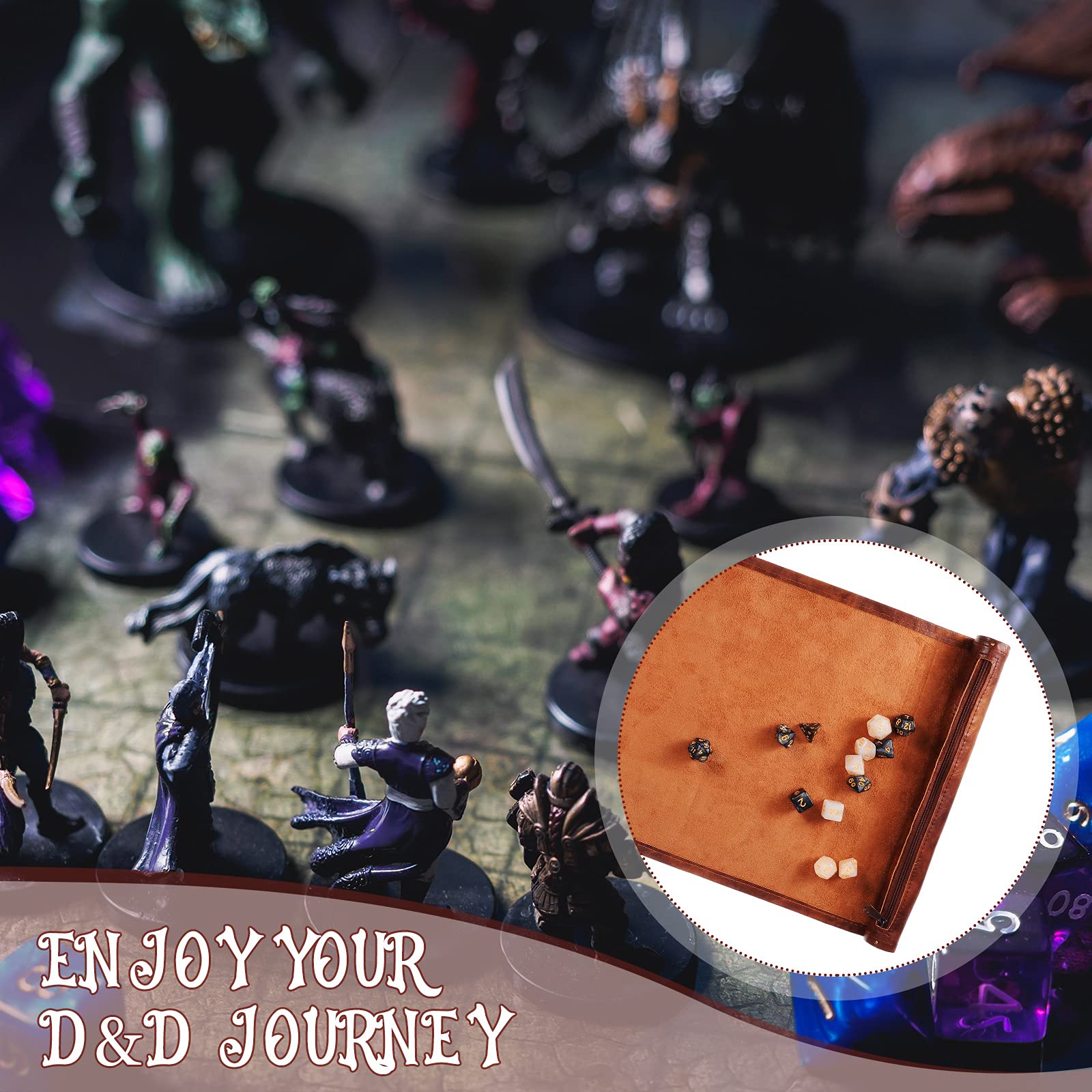 Dice Tray Dice Mat Folding Rolling Mat Dice Scroll Leather Dice Holder Bag Storage Box Compatible with DND RPG Table Game Dice (Brown,1 Piece)