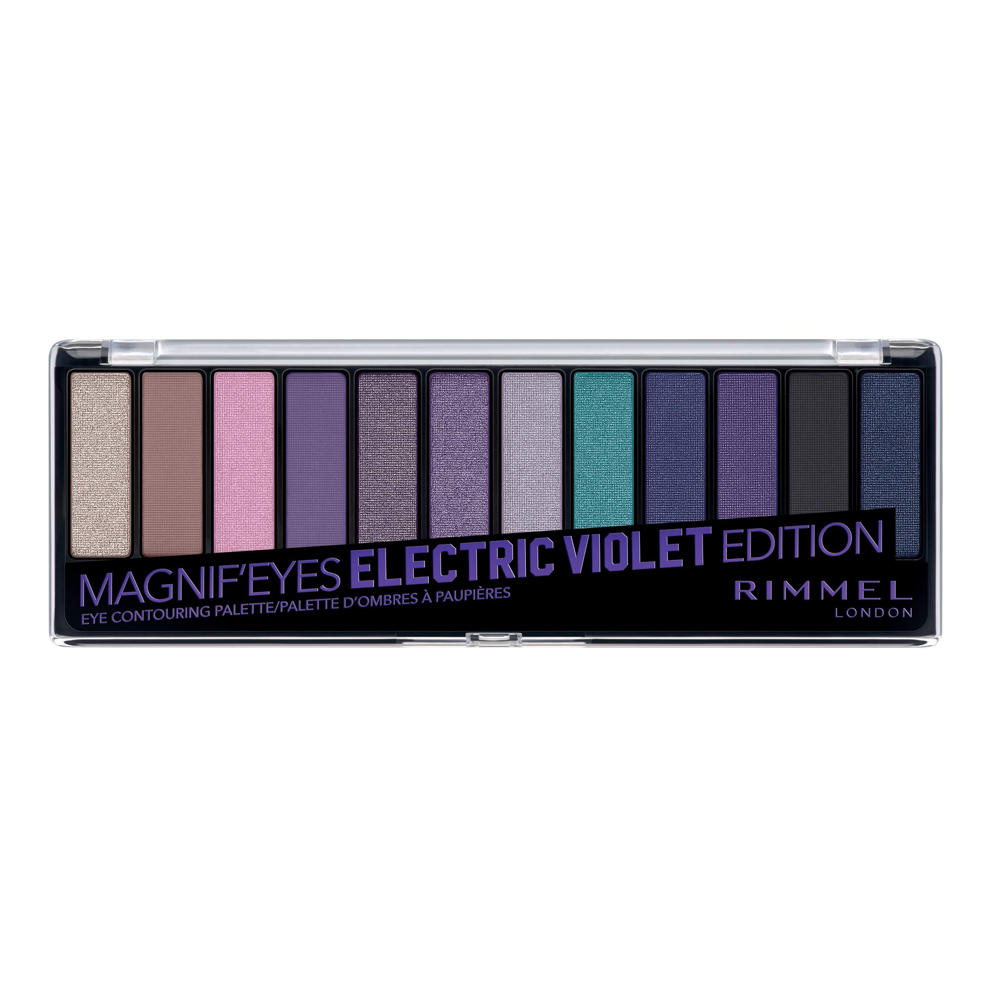 Rimmel London Magnif'Eyes Eyeshadow Palette, 12 Shades, Blendable Formula, Versatile, 008, Electric Violet, 0.5oz