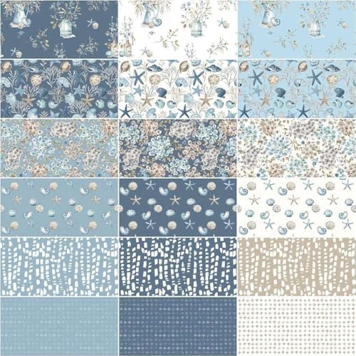 Blue Escape Coastal Riley Blake 5-inch Stacker, 42 Precut Fabric Quilt Squares by Lisa Audit, Assorted