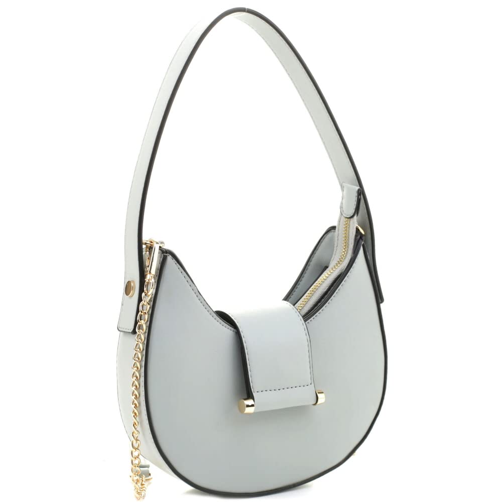 Trendeology Vegan PU Leather Classy Round Clutch Purse Shoulder Bag with Crossbody Strap (White)
