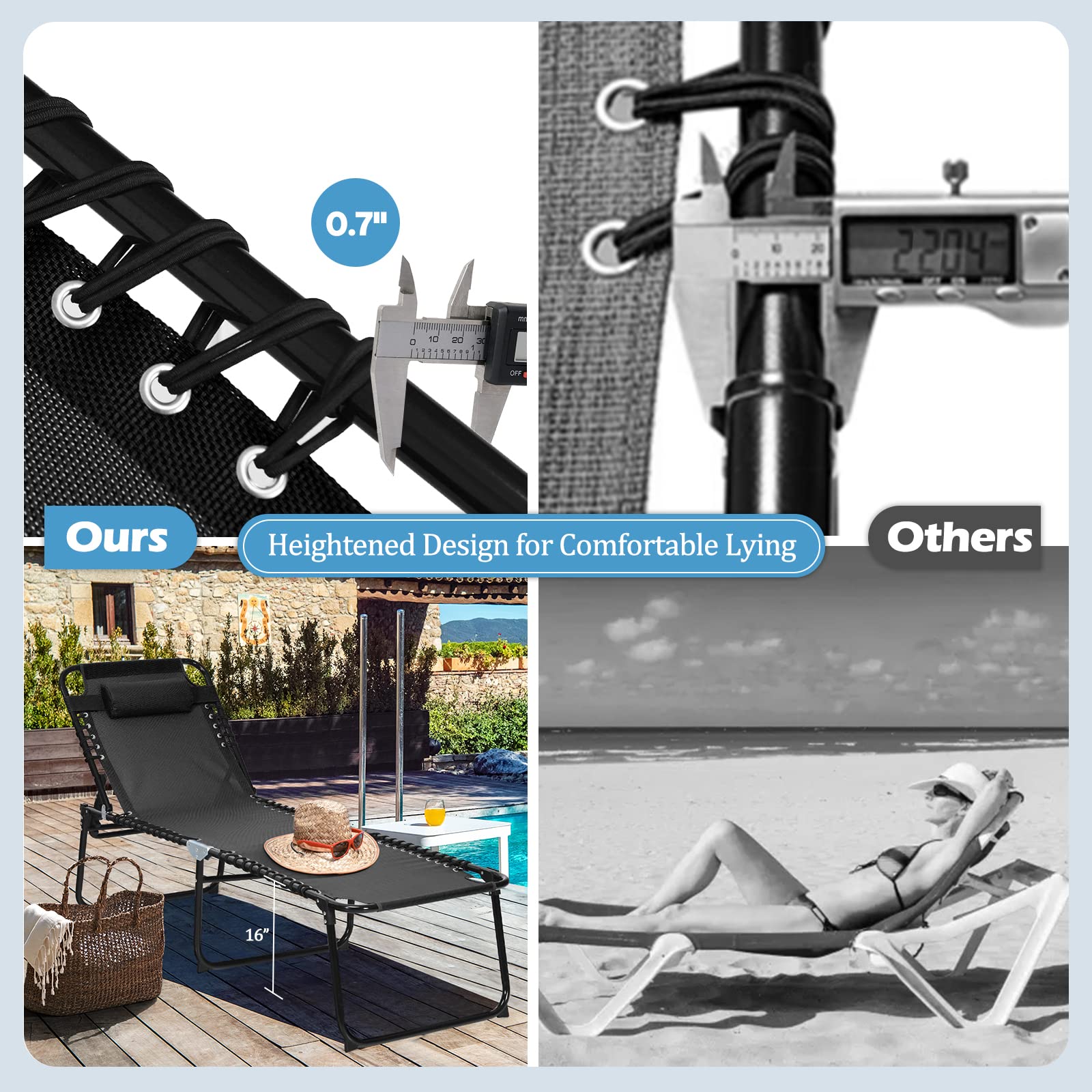 HAPPYGRILL Folding Lounge Chair with 4 Position Adjustable Backrest, Portable Lightweight Reclining Chair Recliner for Beach Camping Patio Lawn
