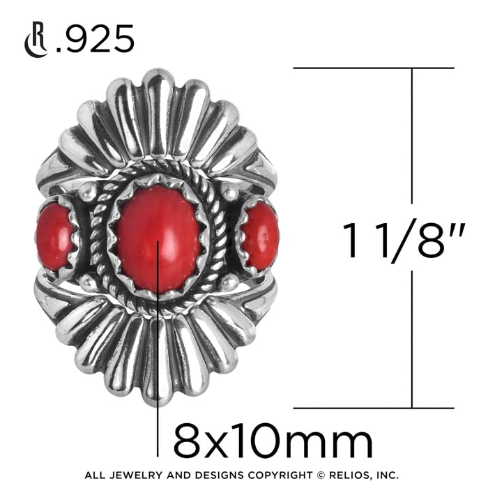 American West Sterling Silver Women's Statement Ring Red Coral Gemstone Ring Guard 2-Piece Size 8