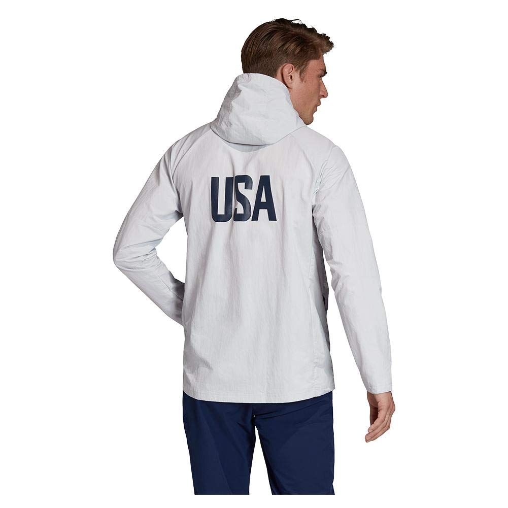 adidas Men's USA Volleyball Anorak Jacket Clear Gray/Collegiate Navy Small