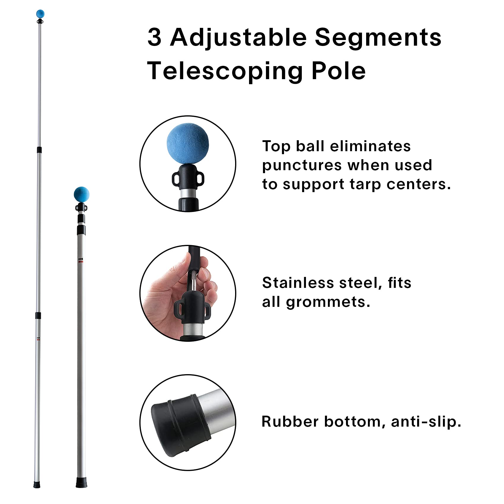 Alvantor Aluminum Telescoping Tarp Poles Adjustable Rods Screen House & Bubble Tent, Portable Awning Poles for Tent Fly & Tarps Canopy, for Camping, Hiking, Backpacking, Extend to 112.6”