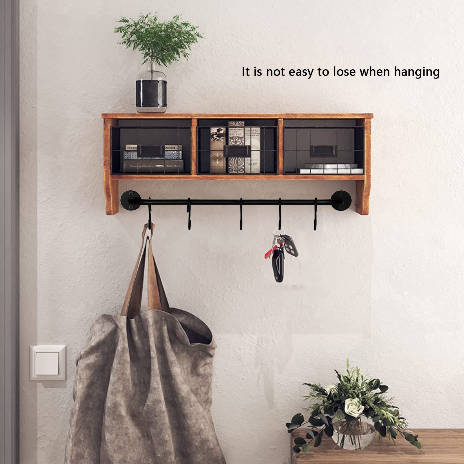 RETOONGKING Coffee Mug Holder Wall Mounted,1PC Coffee Cup Holder Coffee Mug Rack for Wall Black Metal Rod with 5 Removable Hooks,Organize Cooking Utensils or Mugs for Kitchen Restaurant Bar (1)