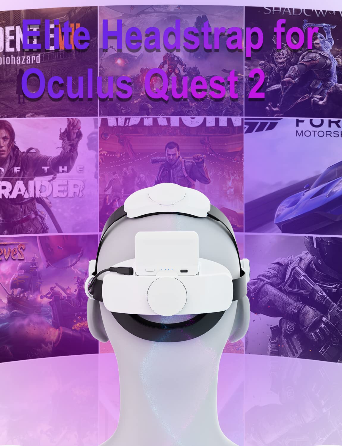 AIOBUVR 7000mAh Battery Pack Head Strap Accessories Compatible with Oculus Quest 2, Replaceable Hot Swap Battery,Double Angle Size Adjustment Design Head Strap for Enhanced Support and Comfort in VR
