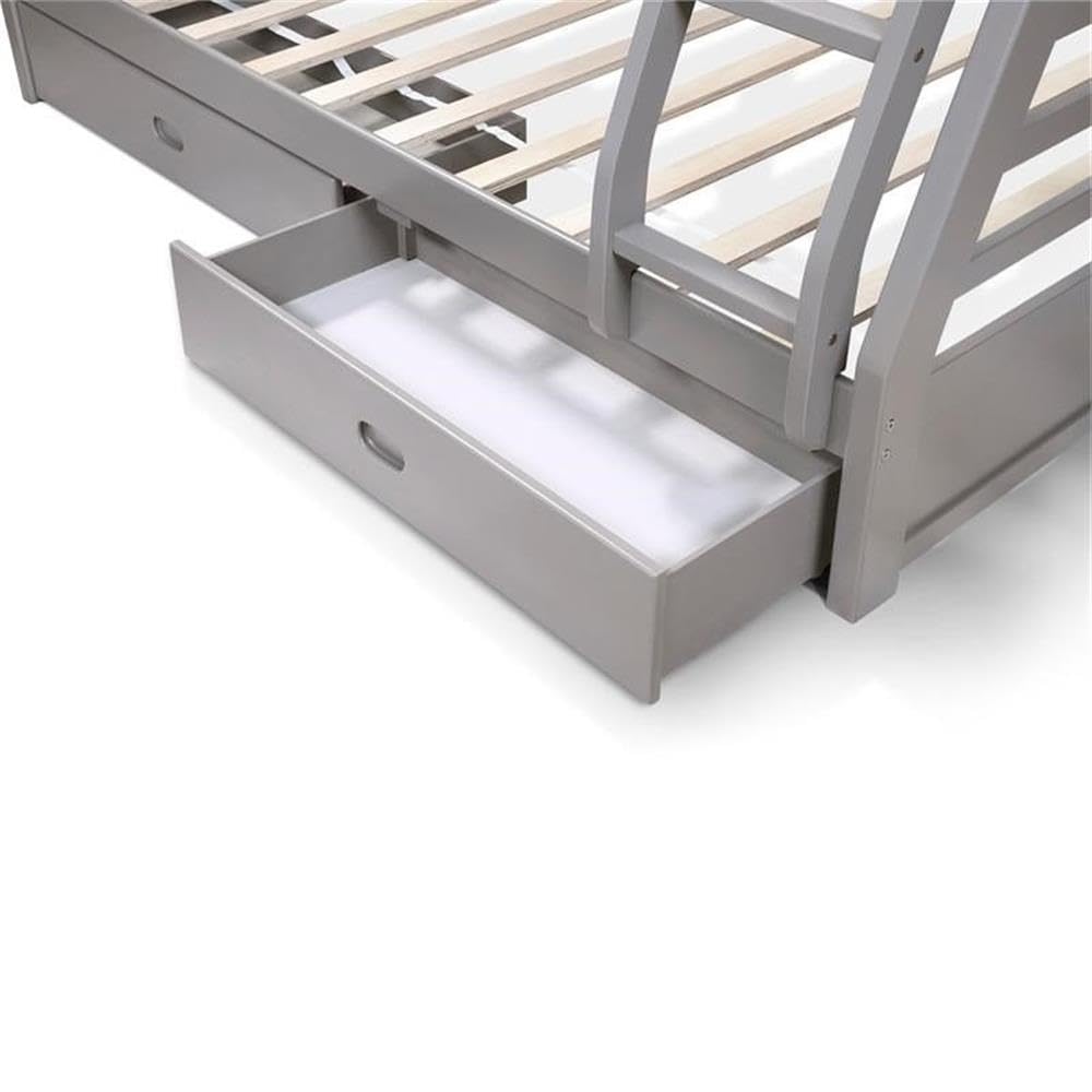 BOWERY HILL Twin Over Full Wood Bunk Bed with 2 Storage Drawers in Gray