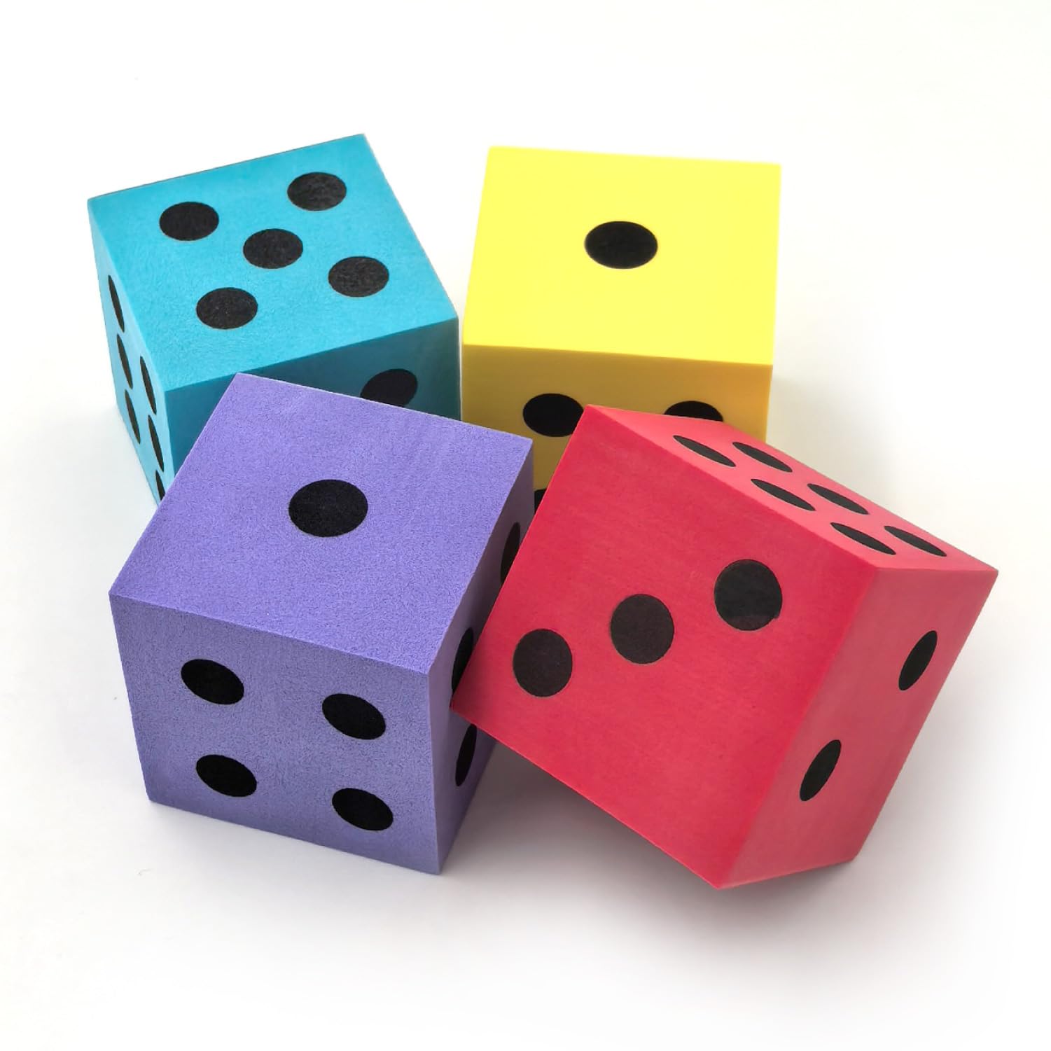 Foam dot dice, Large, 4pcs/Pack. Square, Assorted Colors - Great for Playing Games - for Kids Boys and Girls Party Favors, Bag Stuffers, Fun, Toy, Gift, Prize, Piñata Fillers