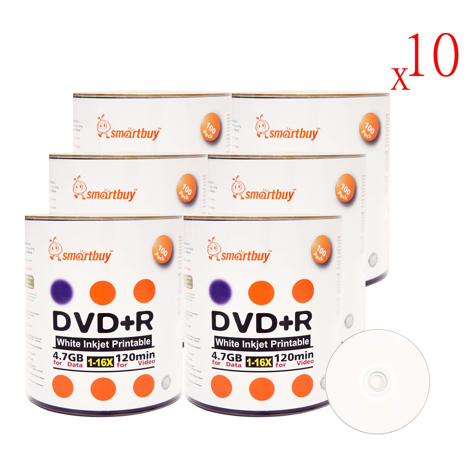 Smart Buy 6000 Pack DVD+R 4.7gb 16x White Printable Inkjet Blank Media Record Disc, 6000 Disc 6000pk