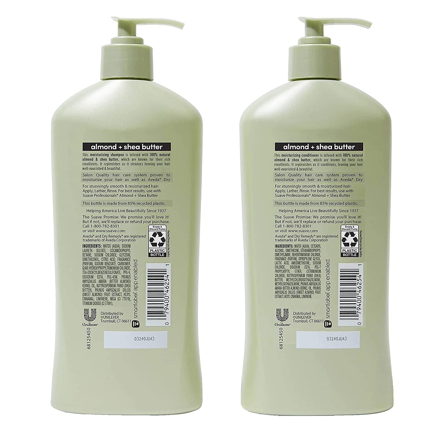 Suave Professionals Moisturizing Shampoo and Conditioner for Dry Hair Almond and Shea Butter Paraben-free and Dye-free 18 oz, 2 Count