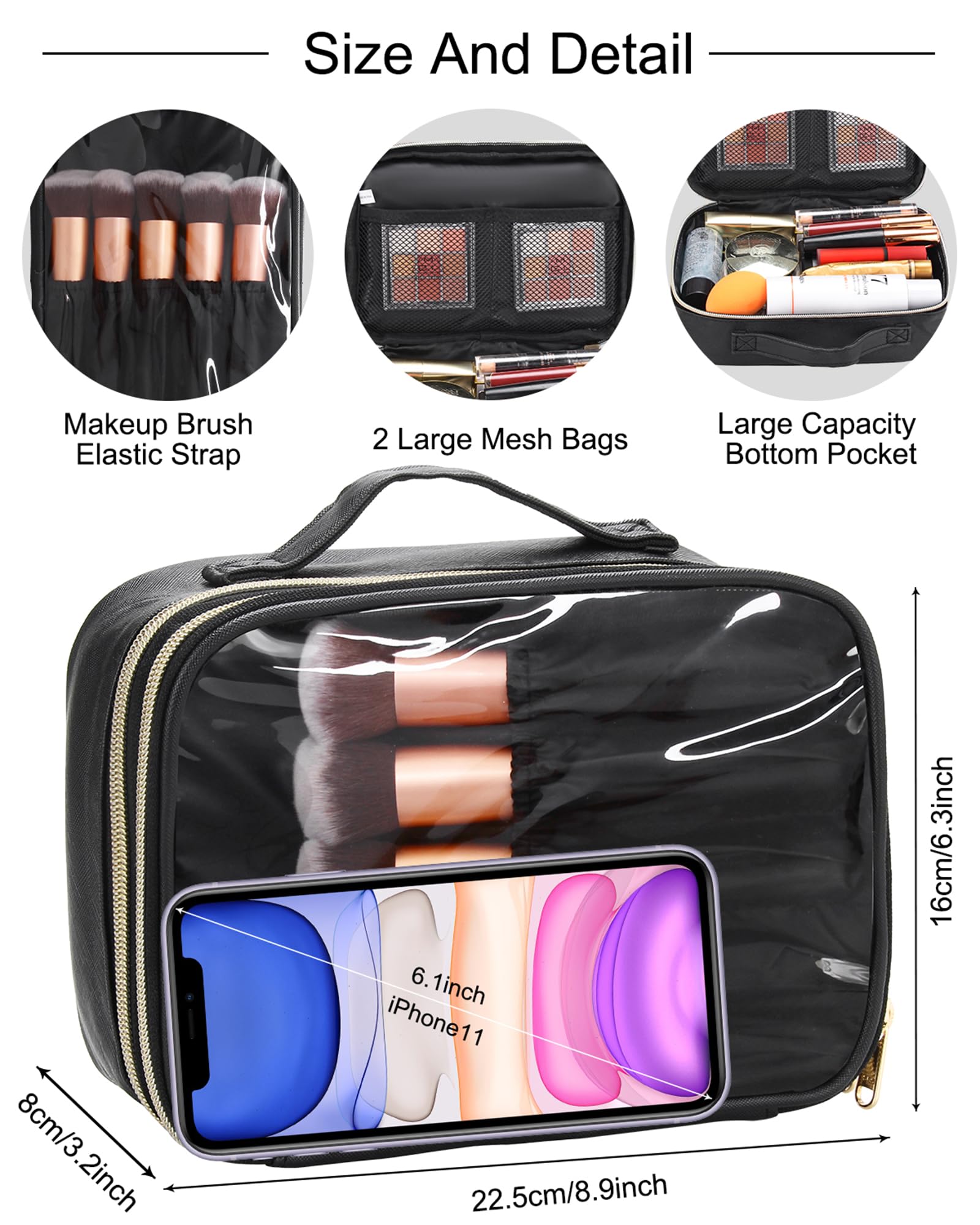 Relavel Travel Makeup Bag, Clear Makeup Organizer Bag Portable Cosmetic Bag, Cute Transparent Makeup Case For Women with Accessories