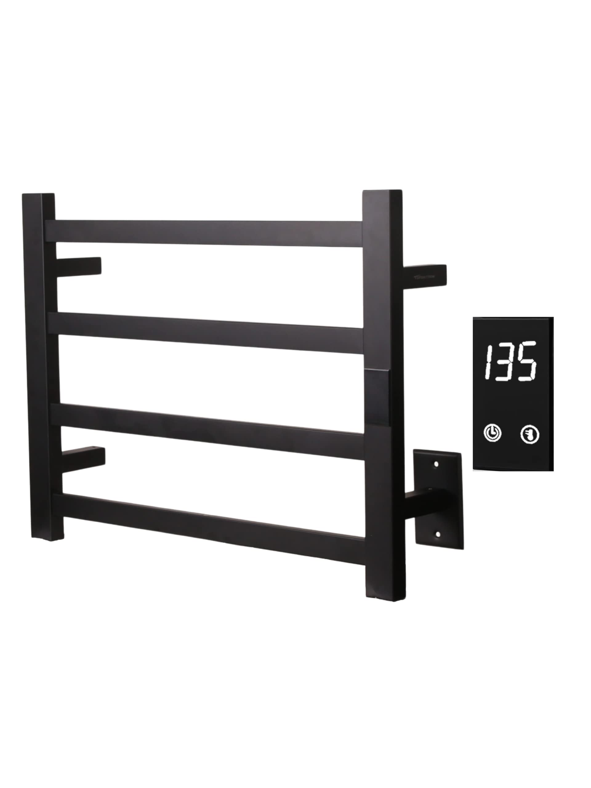 Topdattion Electric Towel Warmer | Super Thin | with Timer & Temperature Multi-Level Adjustments | Hardwired & Plug-in | 4 Bar Matte Black Finish